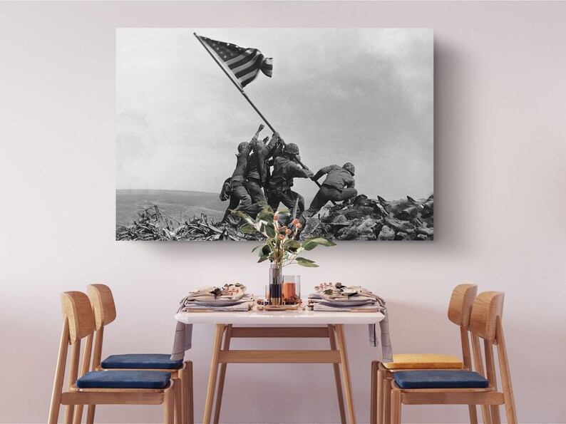 Iwo Jima Flag Raising Art Canvas: Patriotic WWII History Decor ...