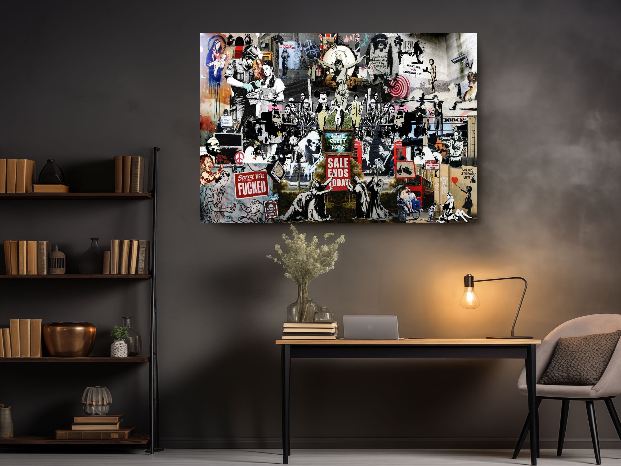 Banksy Collage Collection Canvas Rolled or Ready to Hang Wall Art ...