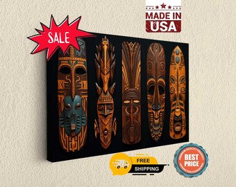 African Masks Abstract Wall Art Classic Africa Art Canvas Print Fine ...
