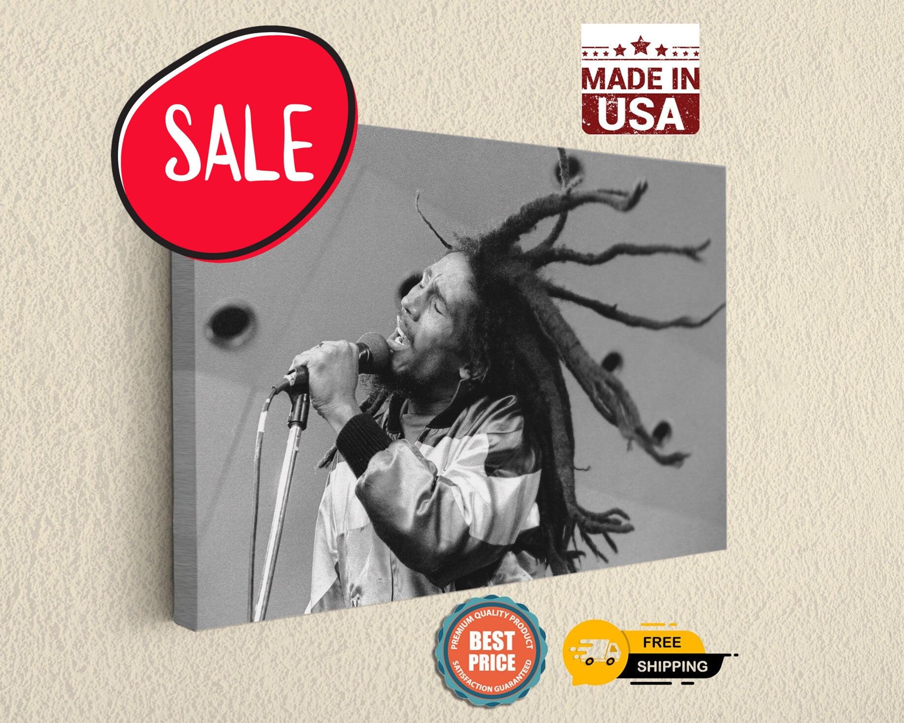Bob Marley Dreads Canvas Art Black and White Reggae Music Legendary ...