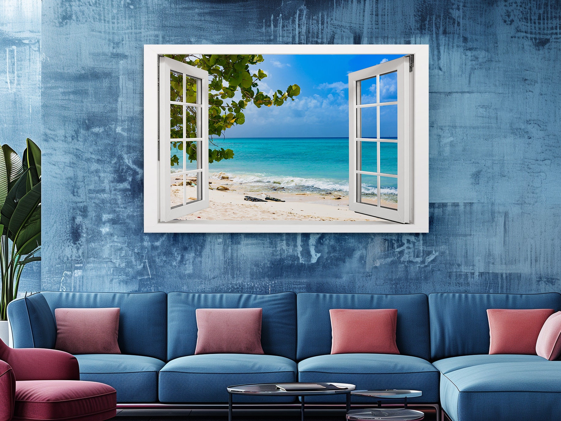 Window View of Tropical Island Beach Paradise Wall Art Canvas Print ...