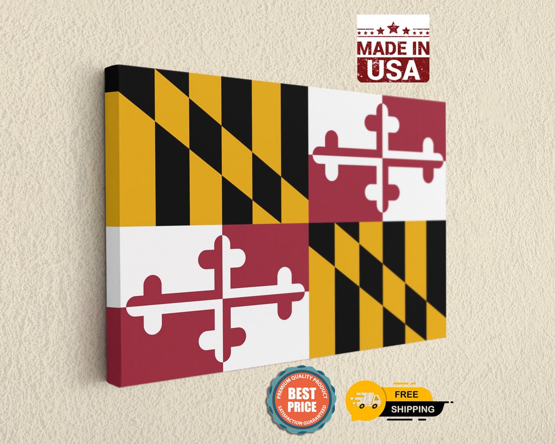 Maryland Flag Print Canvas Wall Art, Hand-stretched Frame, Vibrant ...