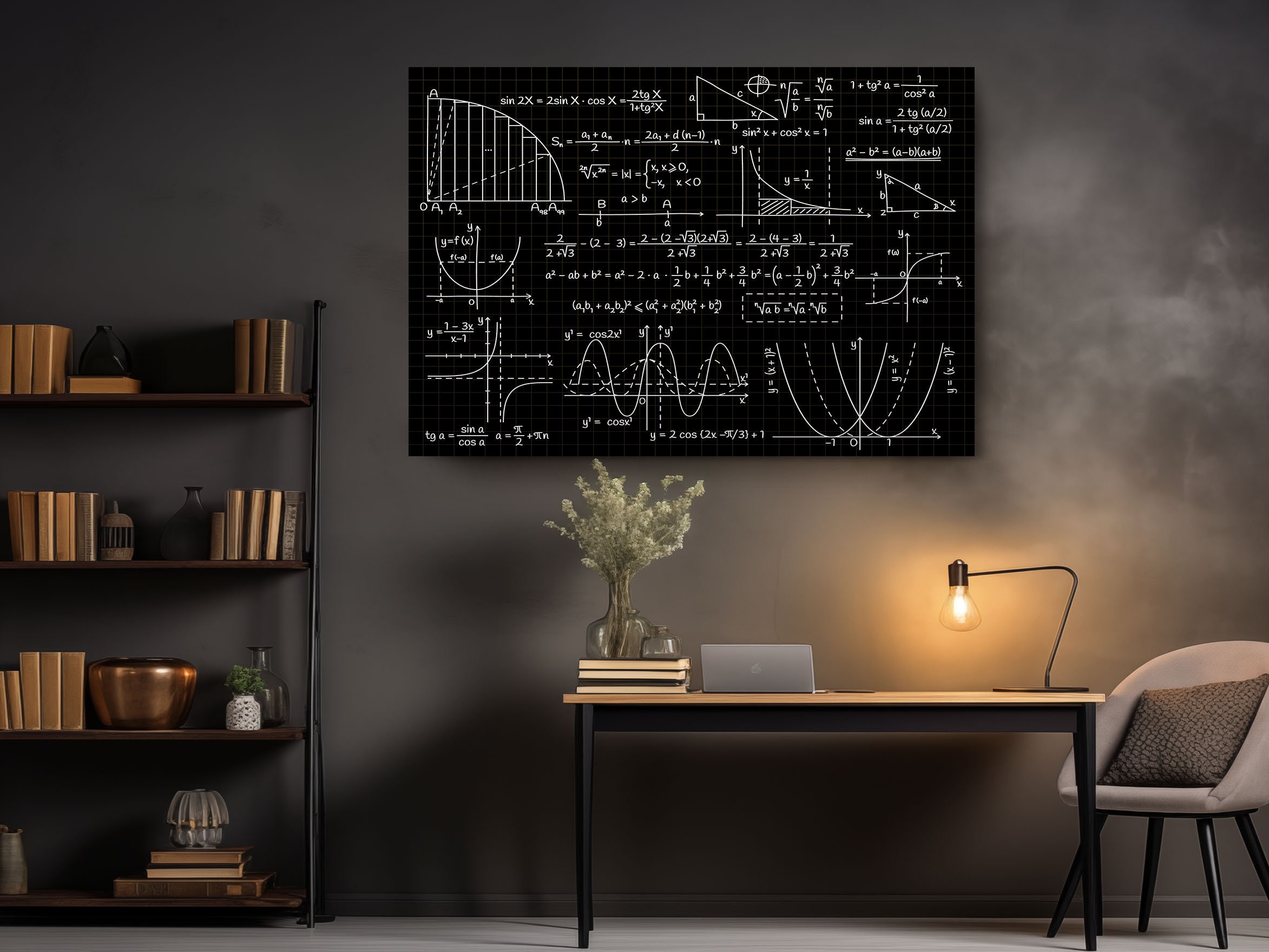 Chalkboard Math Formula - Calculus Algebra Graphs - STEM Academic Wall ...