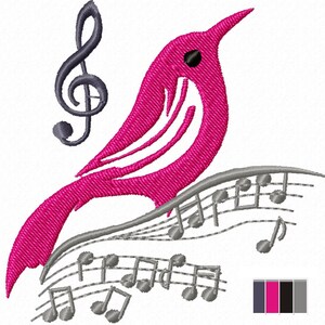 Red Bird and Notes Machine Embroidery Design, This is Not a Real ...