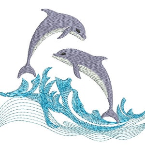 Dolphin and Waves Machine Embroidery Design, This is Not a Real Product ...