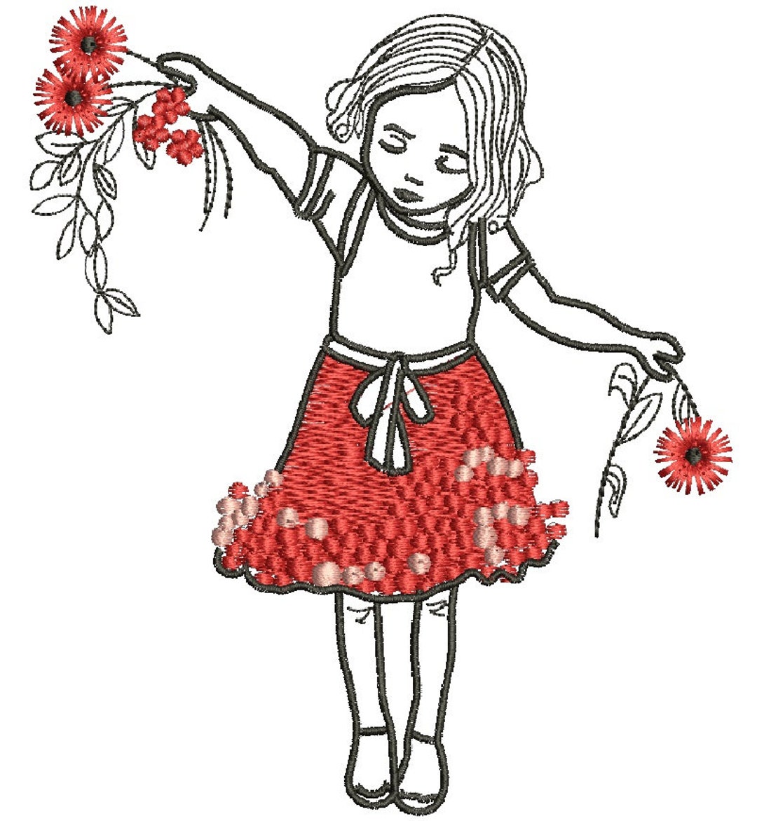 Girl With Flower Machine Embroidery Design, This is Not a Real Product ...
