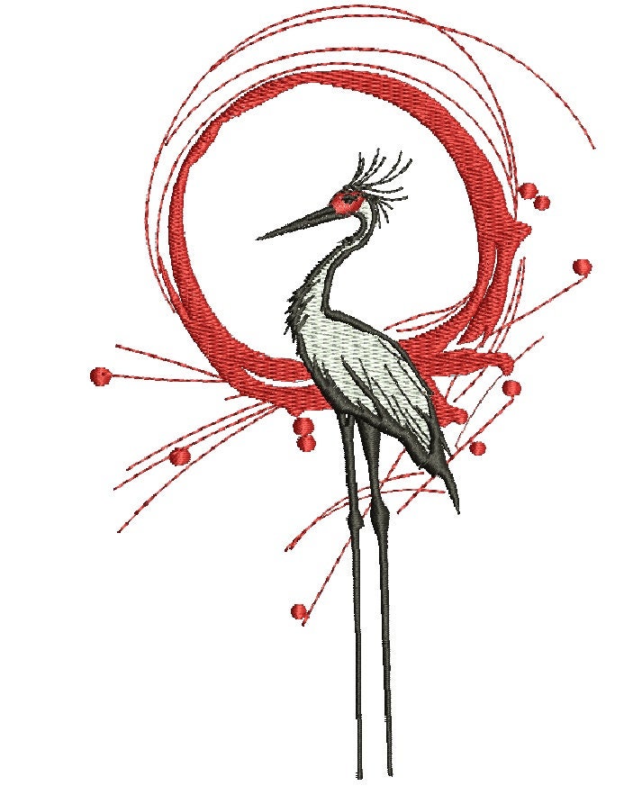 Red Crowned Crane Machine Embroidery Design, This is Not a Real Product ...
