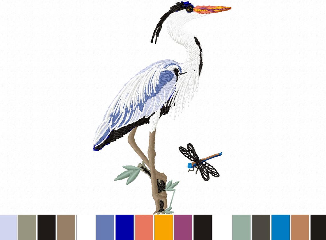 White Heron Machine Embroidery Design, This is Not a Real Product ...
