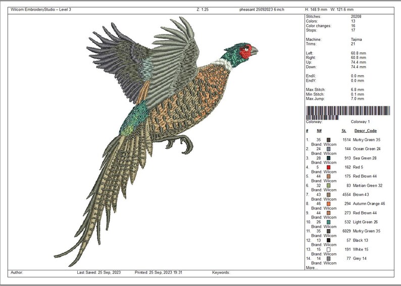 Pheasant Flying Machine Embroidery Design, This is Not a Real Product ...