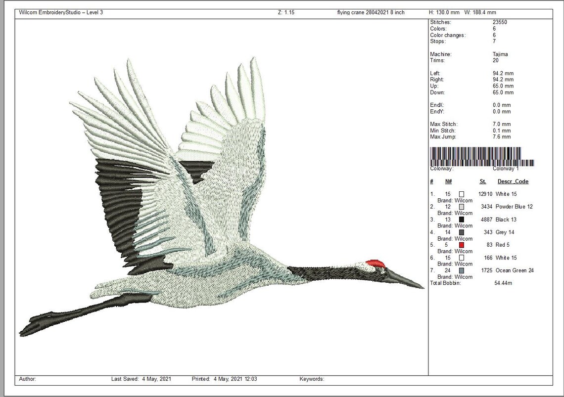 Flying Crane Machine Embroidery Design, This is Not a Real Product ...