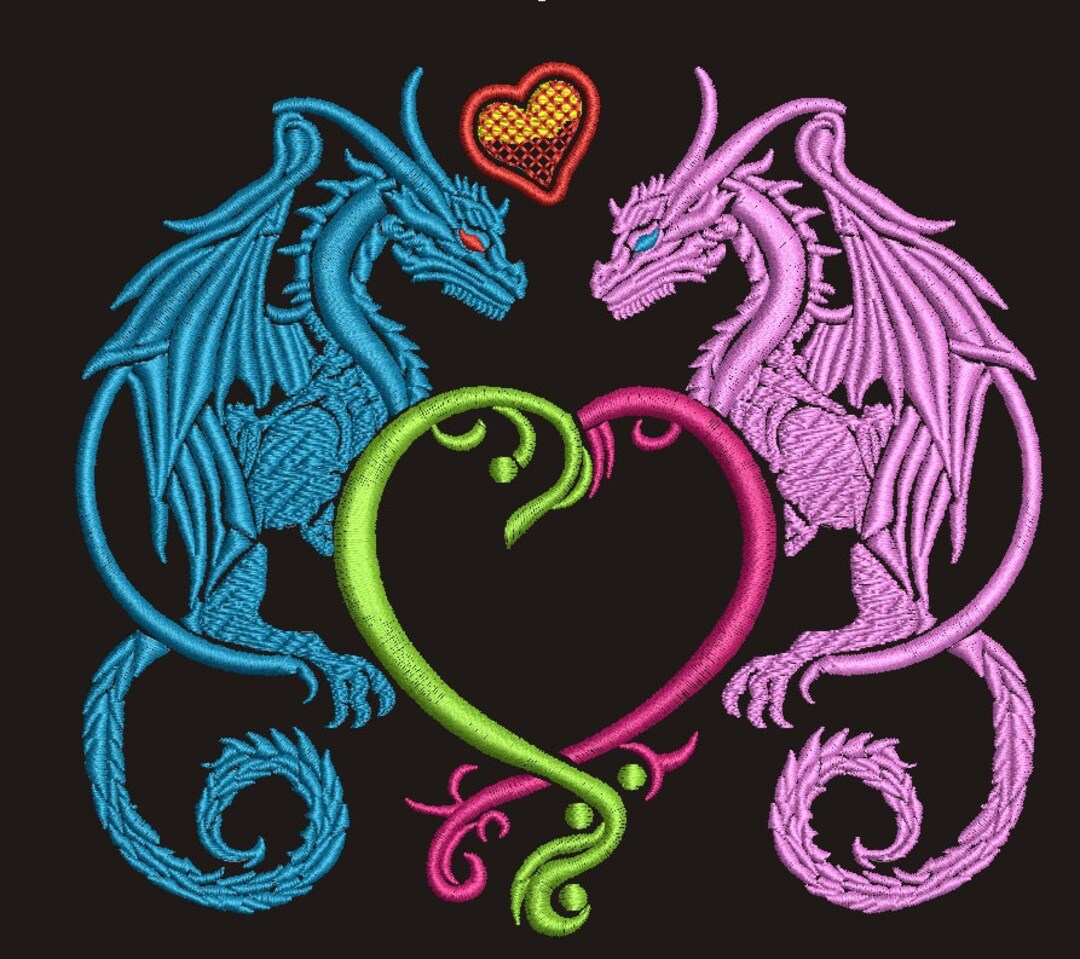 Pair of Dragons Machine Embroidery Design, This is Not a Real Product ...