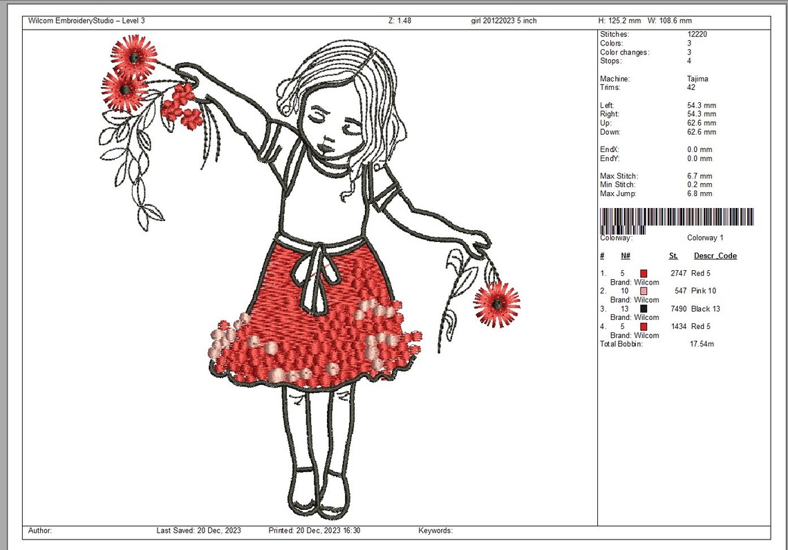 Girl With Flower Machine Embroidery Design, This is Not a Real Product ...