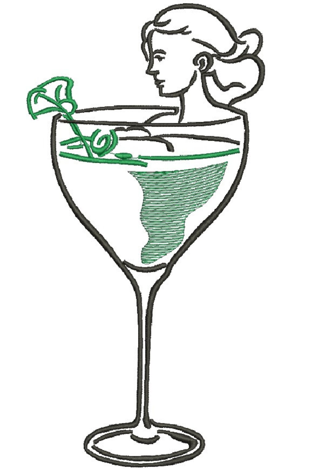 Woman in Martini Glass Embroidery Design (digital File) - Etsy