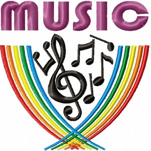 Rainbow Treble Clef, Music, Notes Machine Embroidery Design, This is ...
