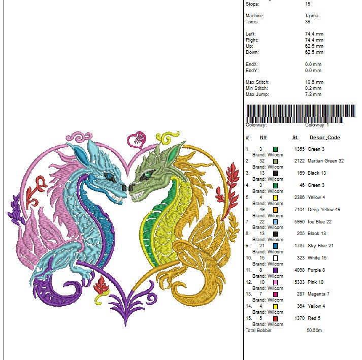 Pair of Dragons Machine Embroidery Design, This is Not a Real Product ...