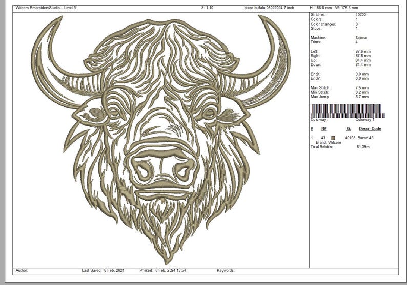 Buffalo Bison Machine Embroidery Design, This is Not a Real Product ...