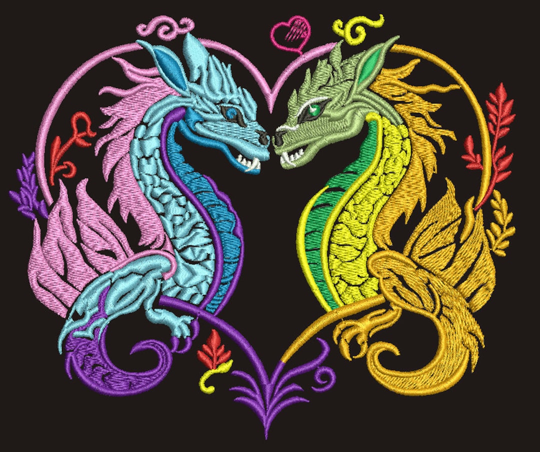 Pair of Dragons Machine Embroidery Design, This is Not a Real Product ...