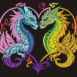 Pair of Dragons Machine Embroidery Design, This is Not a Real Product ...