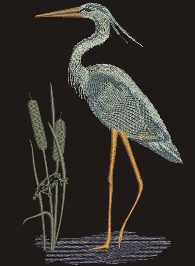 Heron in the Reeds Machine Embroidery Design, This is Not a Real ...