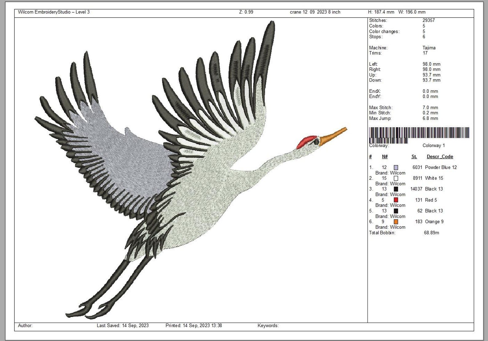 Flying Crane Machine Embroidery Design, This is Not a Real Product ...