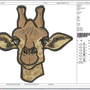 Giraffe Machine Embroidery Design, This is Not a Real Product, These ...