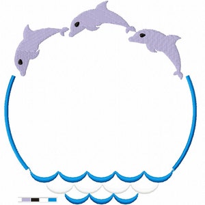 Dolphin and Waves Round Open Space Monogram Frame Machine Embroidery ...