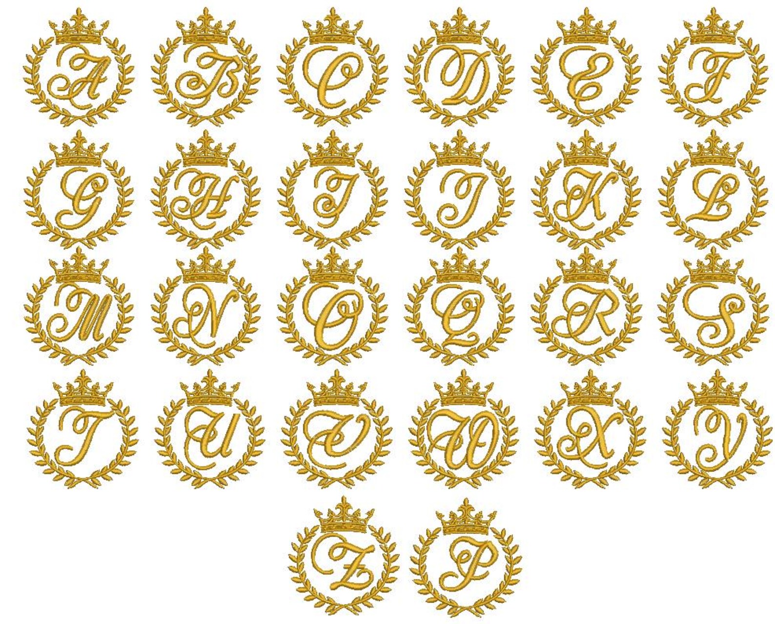 Crown and Laurel Wreath Font, Set of 26 Letters, in 3 Sizes Each ...