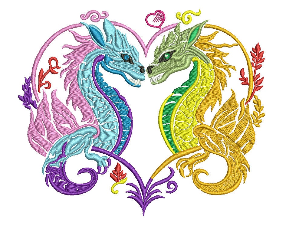 Pair of Dragons Machine Embroidery Design, This is Not a Real Product ...
