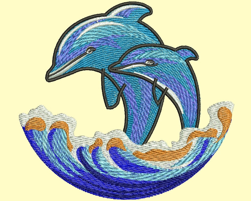 Dolphin and Waves Machine Embroidery Design, This is Not a Real Product ...