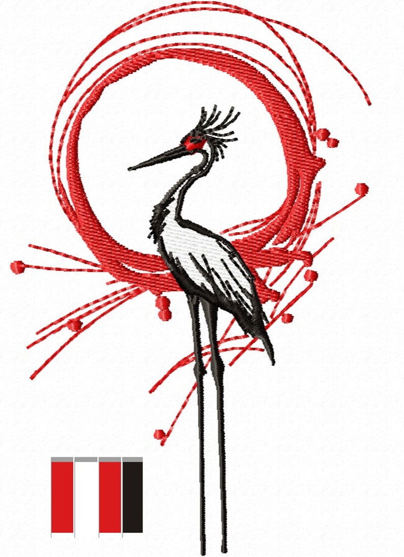 Red - Crowned Crane Machine Embroidery Design, This is Not a Real ...