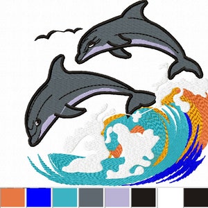 Dolphin and Waves Machine Embroidery Design, This is Not a Real Product ...