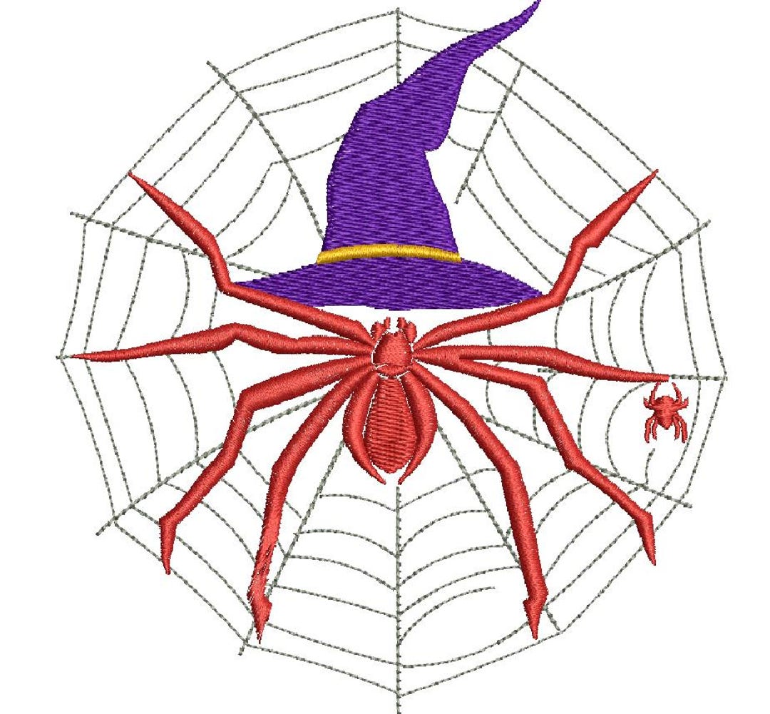 Spider on the Web in Wizard Hat Machine Embroidery Design, Instant ...