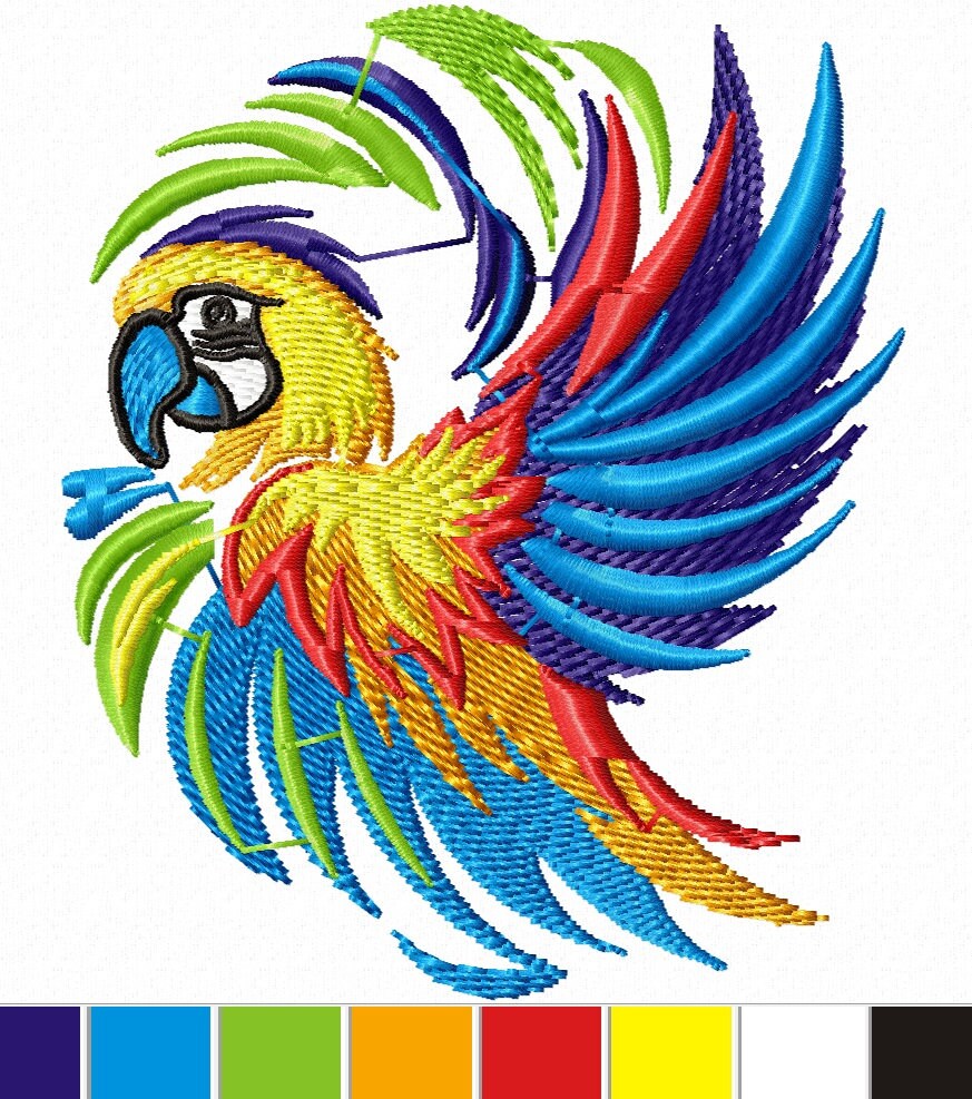 Colorful Parrot Flying Machine Embroidery Design This is Not - Etsy