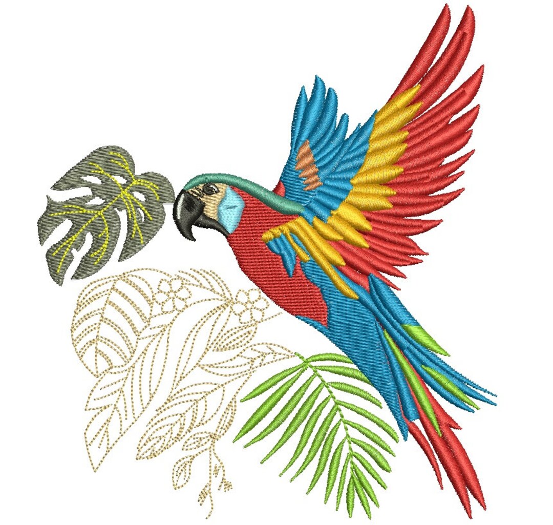 Tropical Parrot Machine Embroidery Design, This is Not a Real Product ...