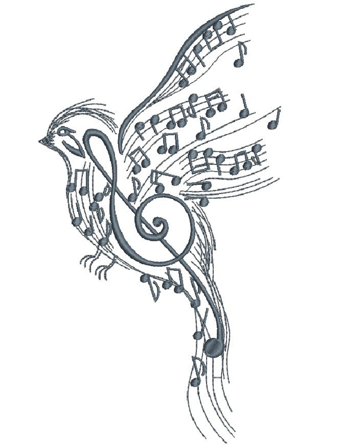 Bird Treble Clef and Notes Machine Embroidery Design, This is Not a ...