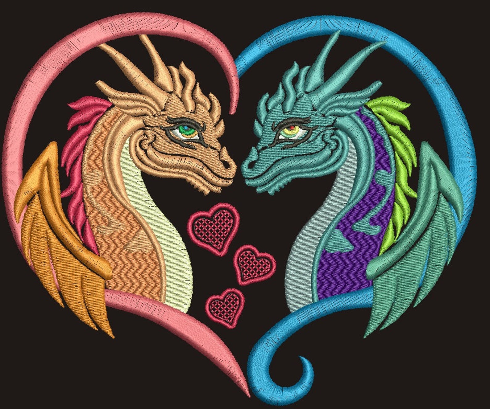 Pair of Dragons Machine Embroidery Design, This is Not a Real Product ...