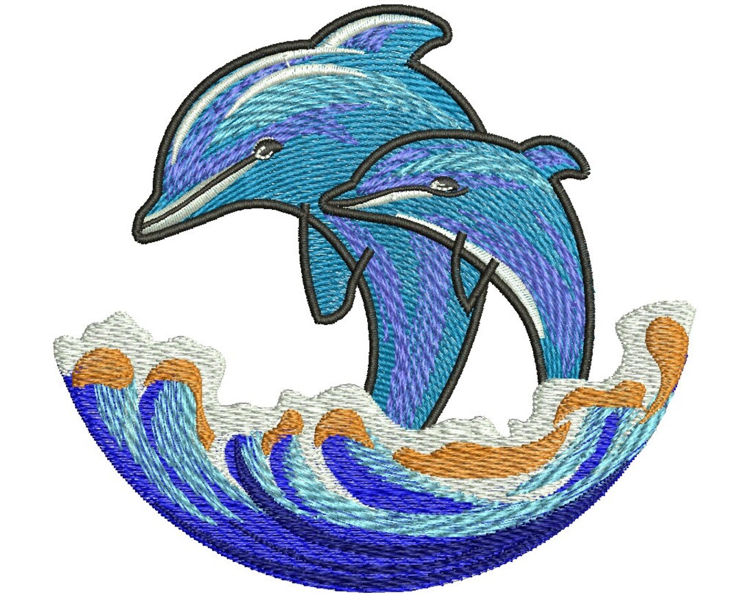 Dolphin and Waves Machine Embroidery Design, This is Not a Real Product ...