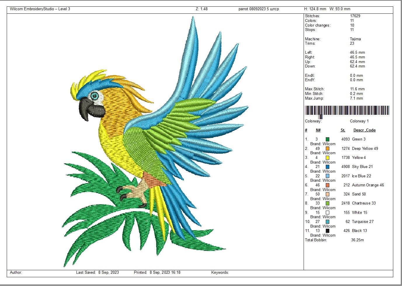 Tropical Parrot Machine Embroidery Design, This is Not a Real Product ...