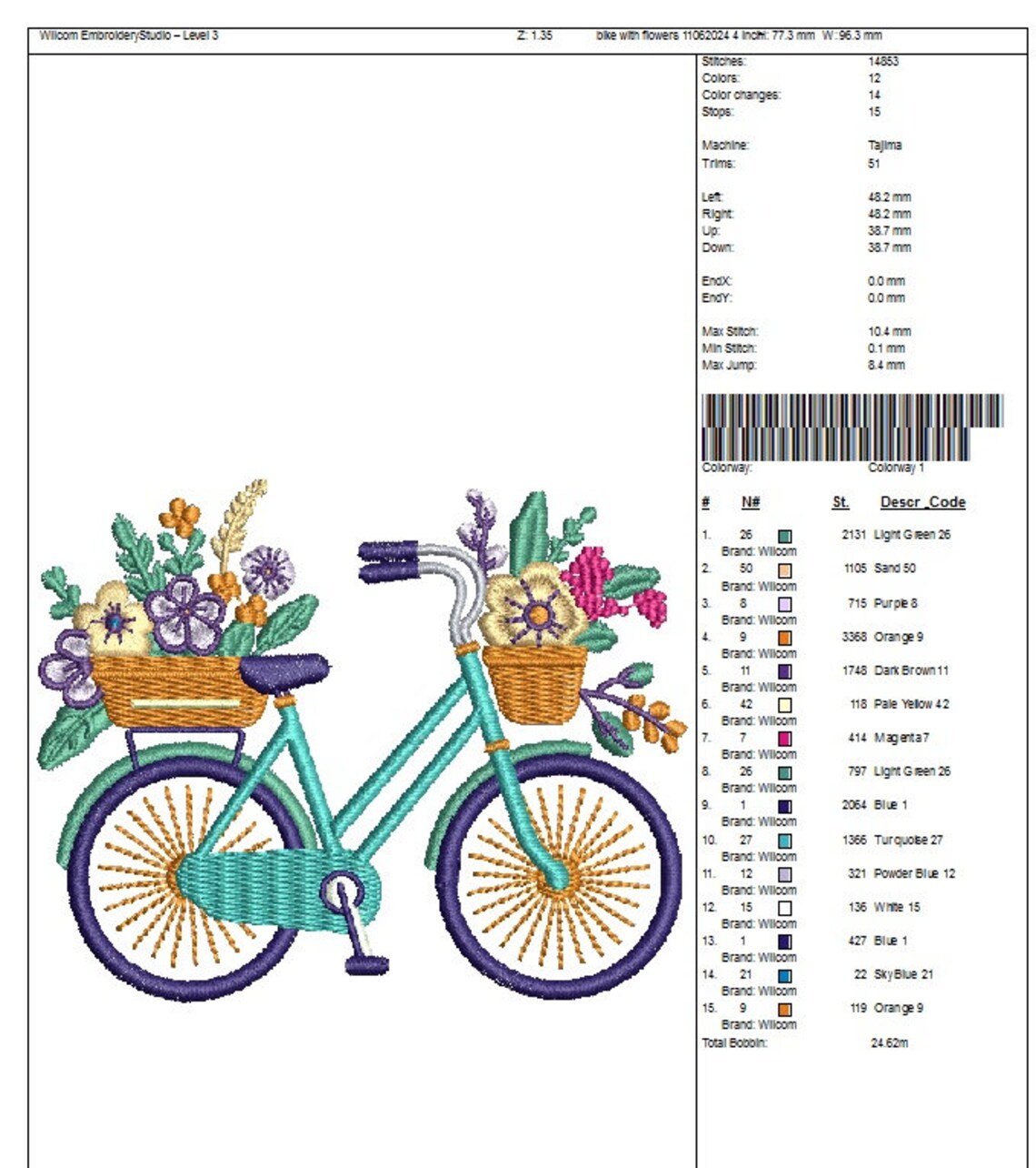 Bike With Flowers Machine Embroidery Design, This is Not a Real Product ...