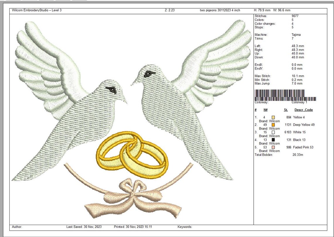 Two Pigeons and Wedding Rings Machine Embroidery Design, This is Not a ...