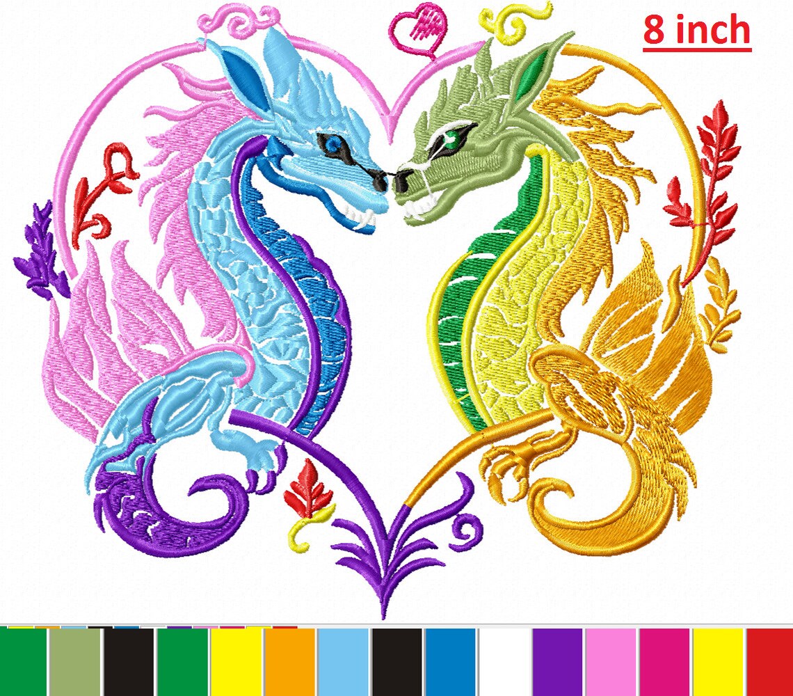 Pair of Dragons Machine Embroidery Design, This is Not a Real Product ...
