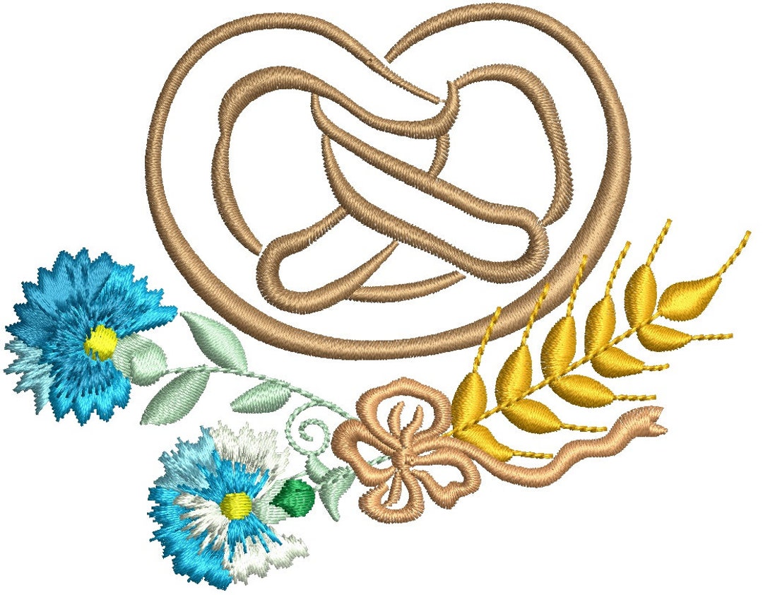 Pretzel Bagel Embroidery Design, Wild Flowers, Wheat (digital Files) - Etsy