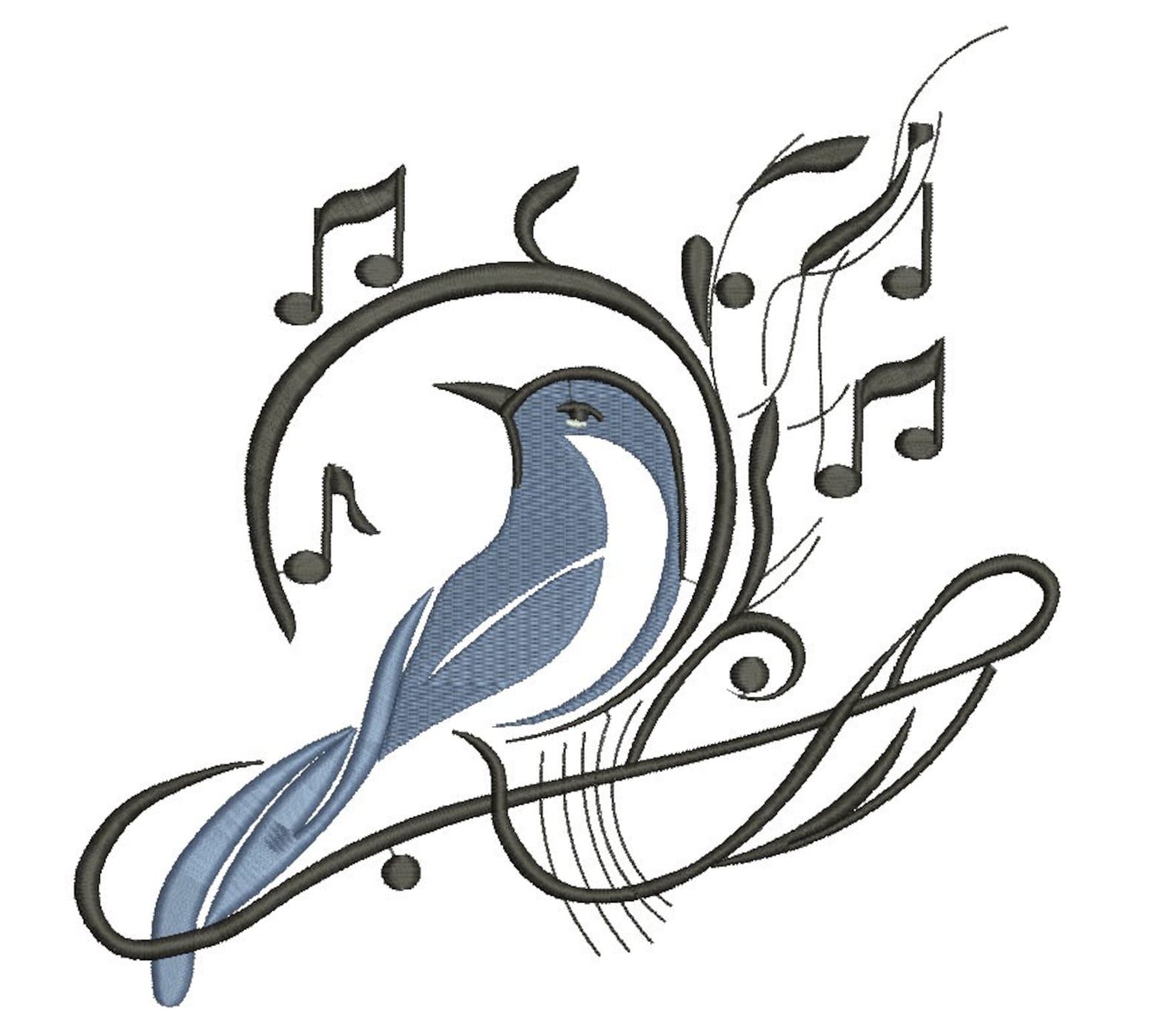 Singing Bird and Notes Music Embroidery Machine Embroidery Design, This ...