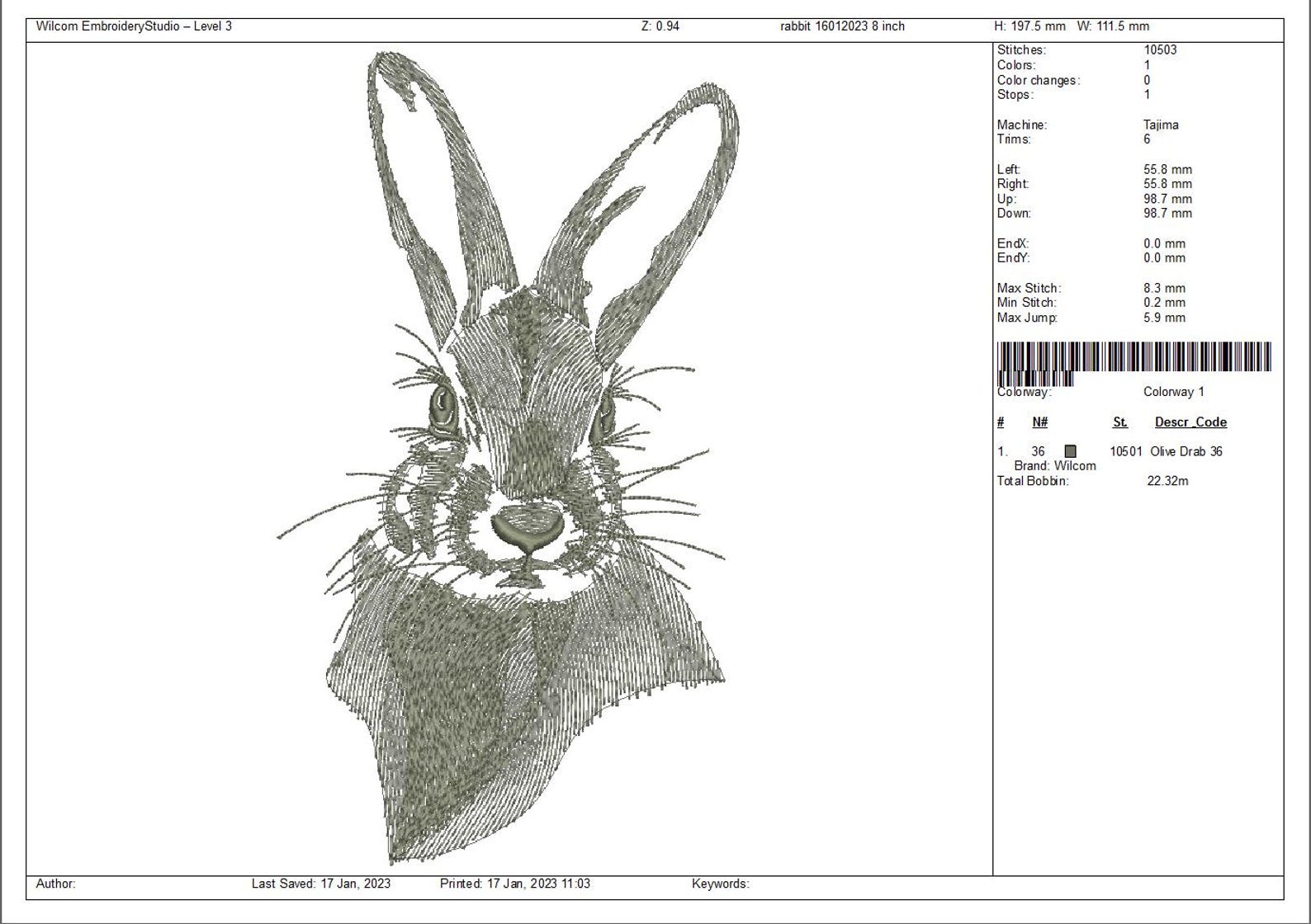 Rabbit Wild Hare Machine Embroidery Design, This is Not a Real Product ...
