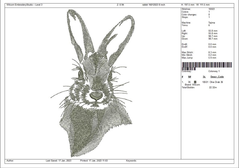 Rabbit Wild Hare Machine Embroidery Design, This is Not a Real Product ...