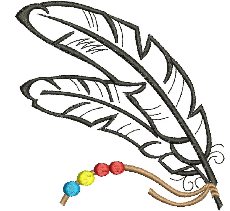 Two Feathers With Decoration Machine Embroidery Design This - Etsy