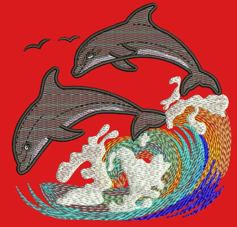 Dolphin and Waves Machine Embroidery Design, This is Not a Real Product ...