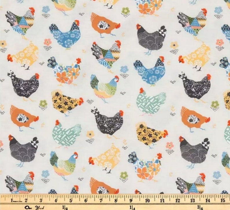 FABRIC- Artsy Garden "patchwork Chicken & Rooster. 100 Percent Cotton ...