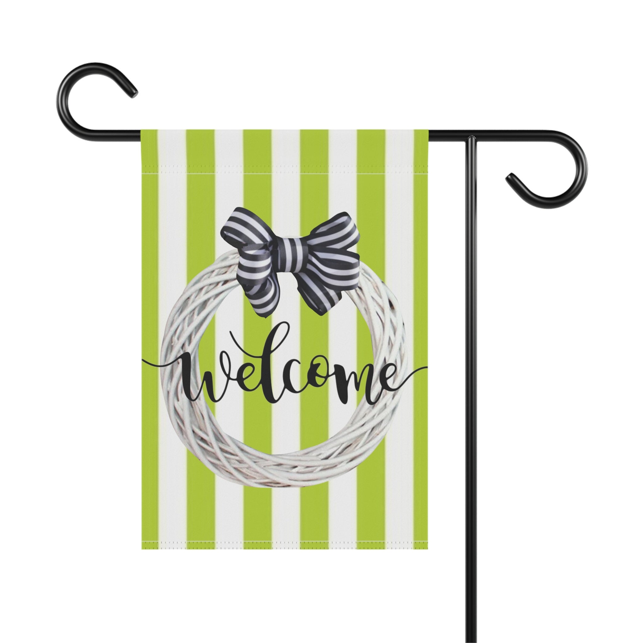 Lime Green Stripe Welcome Garden & House Banner Flags - Etsy