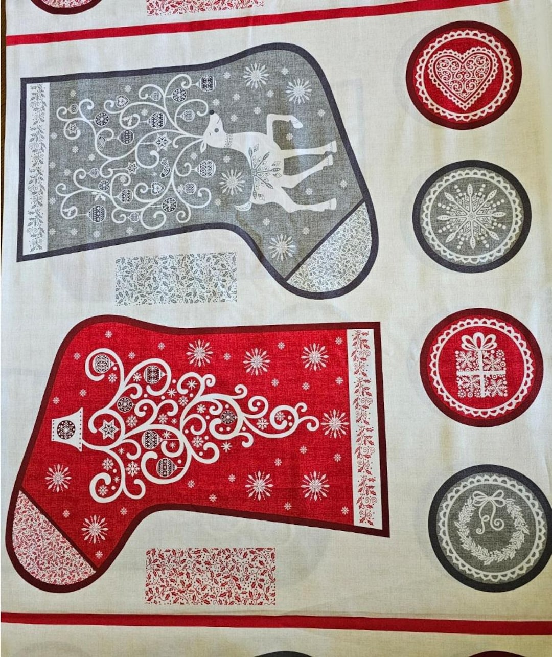 FABRIC -makower UK. Scandi Stockings Panels. Christmas Stockings Red ...